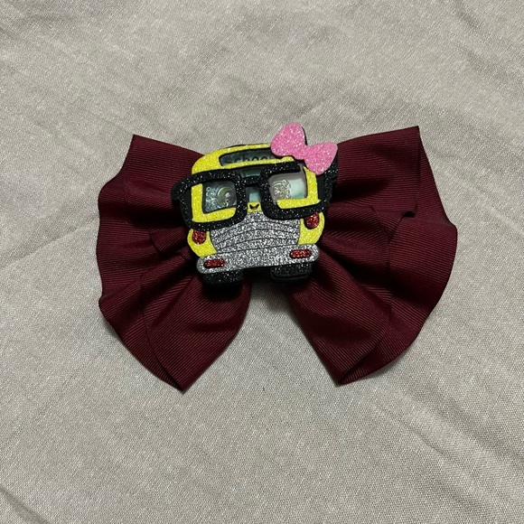 Handmade | Accessories | Charming Glitter Bus Hair Bow Burgundy And ...